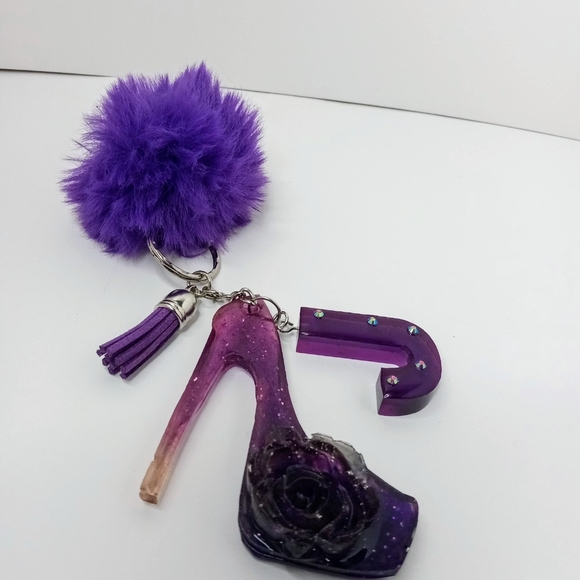 Accessories | Purple High Heel Keychain With Pom Pom | Poshmark